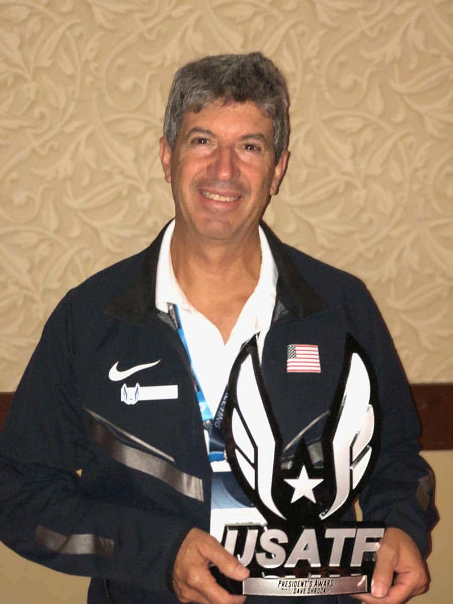 USATF PacificPA Dave Shrock receives USATF’s President’s Award.